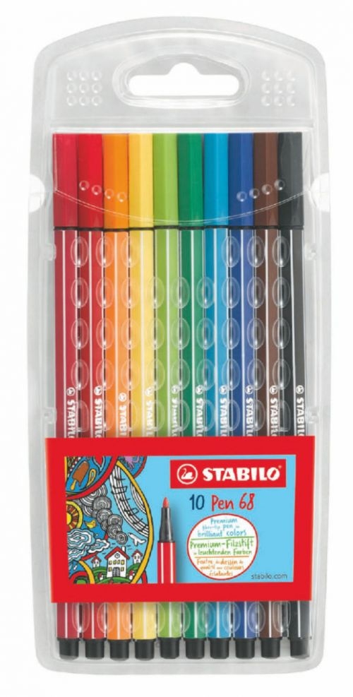 STABILO Pen 68 Fibre Tip Pen 1mm Line Assorted Colours (Wallet 10)